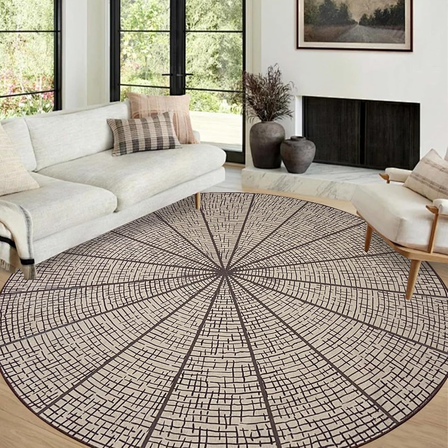Amazon.com: Lacomfy Modern Rug 6Ft Large Round Wood Print Rug Abstract ...