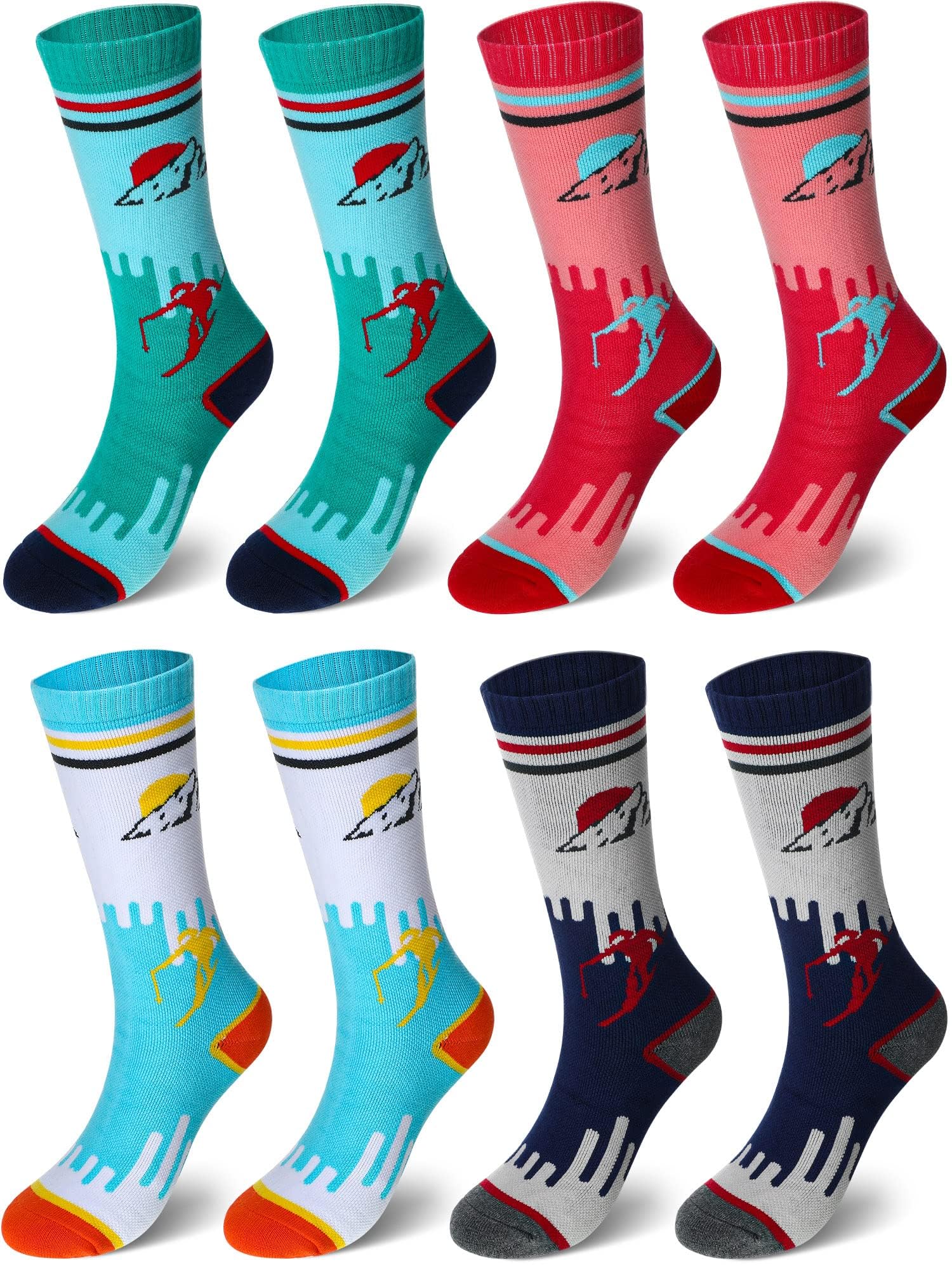 MAKINGTEC Kids Ski Socks 4 Pairs Winter Warm Long Knee Snow Skiing ...