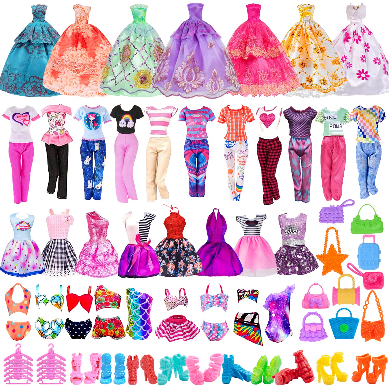 49 Pcs Doll Clothes and Accessories Set - 3 Long Princess Dresses, 4 ...
