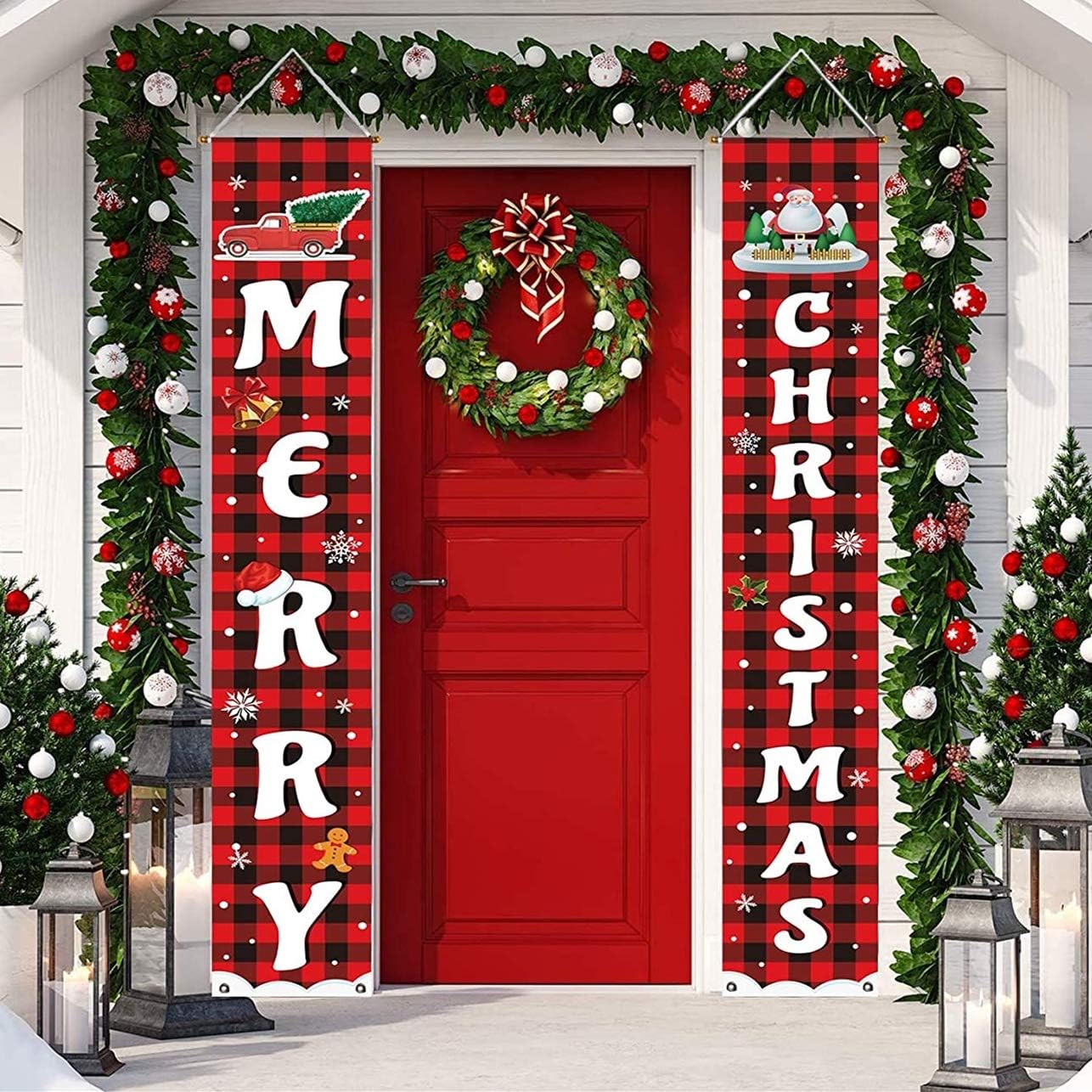 Amazon.com: Merry Christmas Banner for Outside, Christmas Porch Sign ...