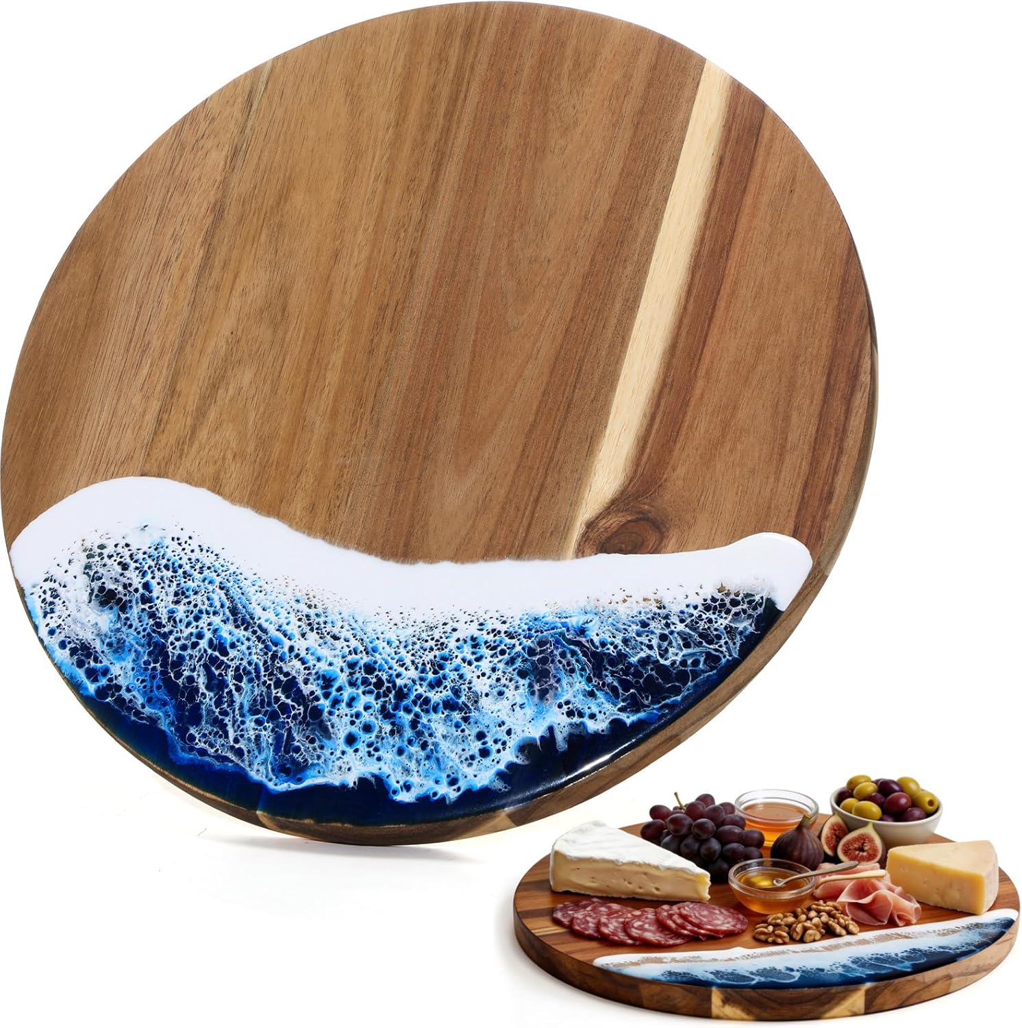 Amazon.com: Hushee Acacia Wood Cutting Board with Blue Resin Wave, 11 ...