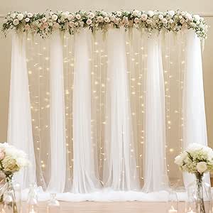 Amazon.com : 10ft x 10ft White Backdrop Curtain Panels with Lights ...