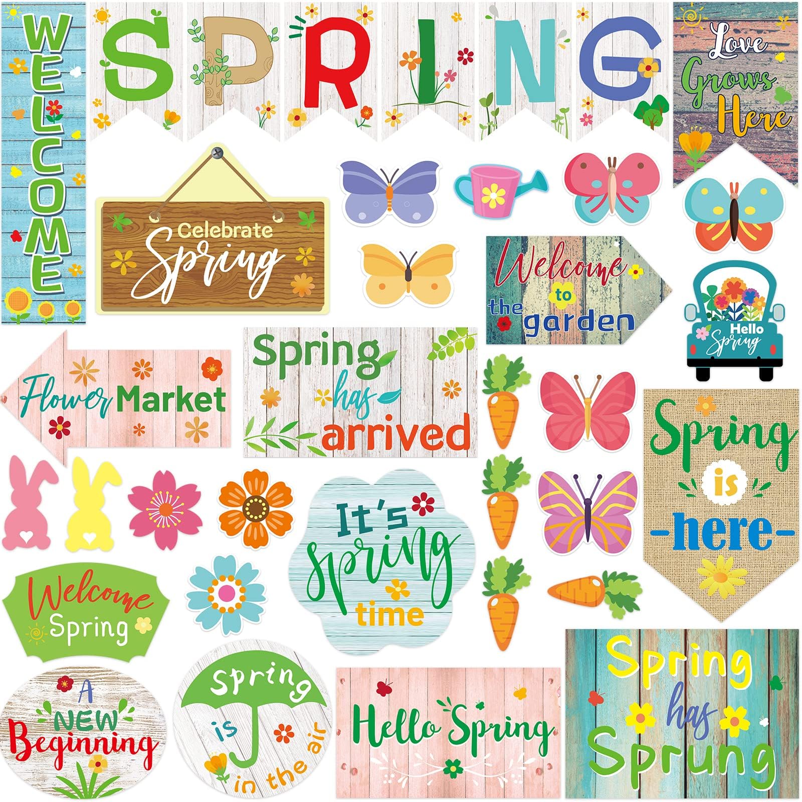 Amazon.com: Spring Bulletin Board Decorations Set Hello Spring Flower ...