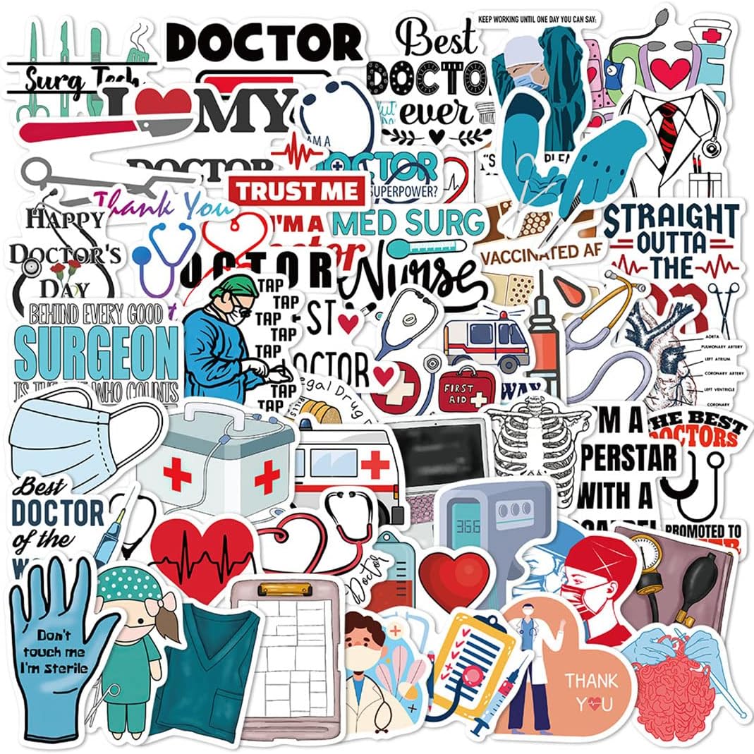Doctor Stickers, 50pcs Waterproof Aesthetic Decal Vinyl Medical ...