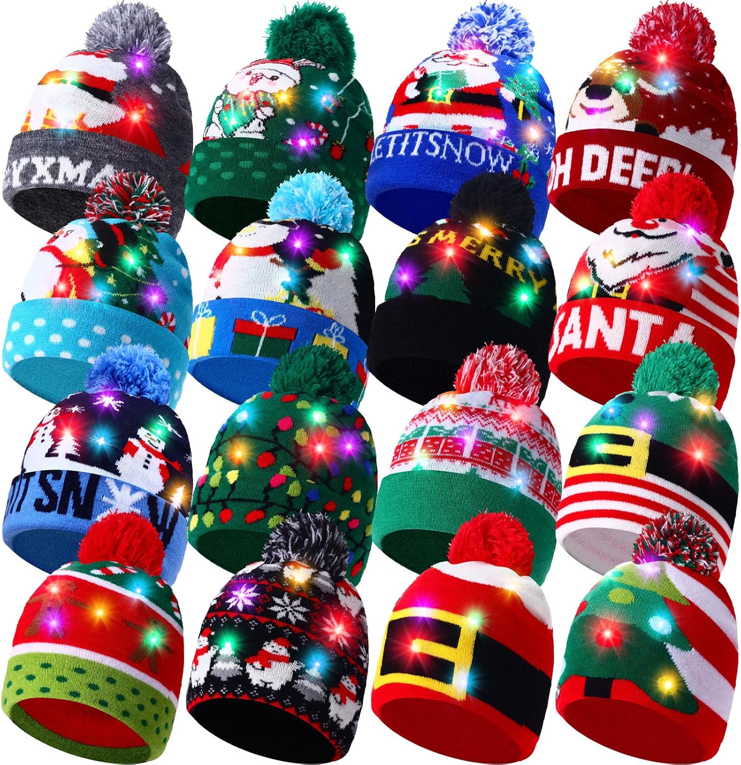 Amazon.com: Suhine 16 Pcs LED Christmas Hat, Christmas LED Light up ...