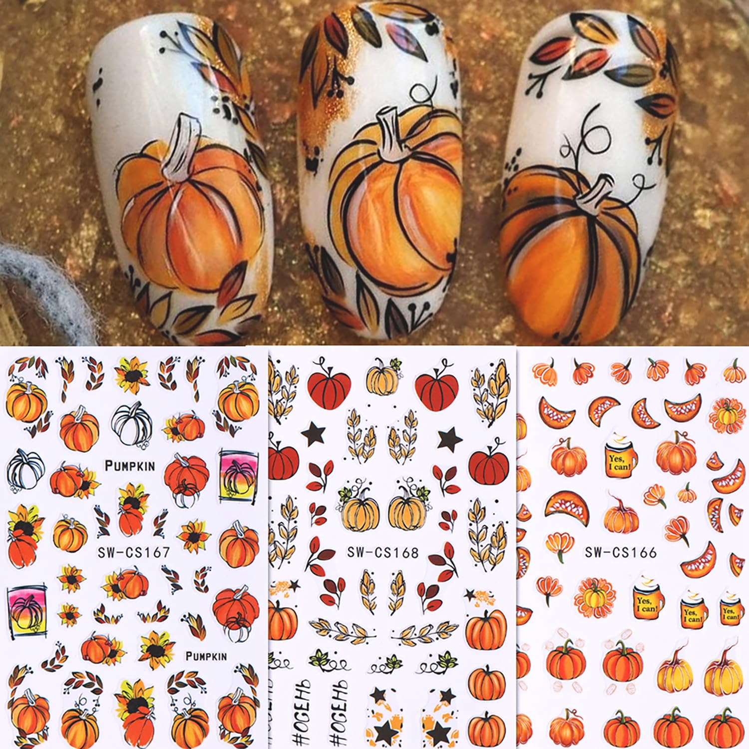 Amazon.com: Fall Nail Stickers 6 Sheets Thanksgiving Nail Art Decals ...