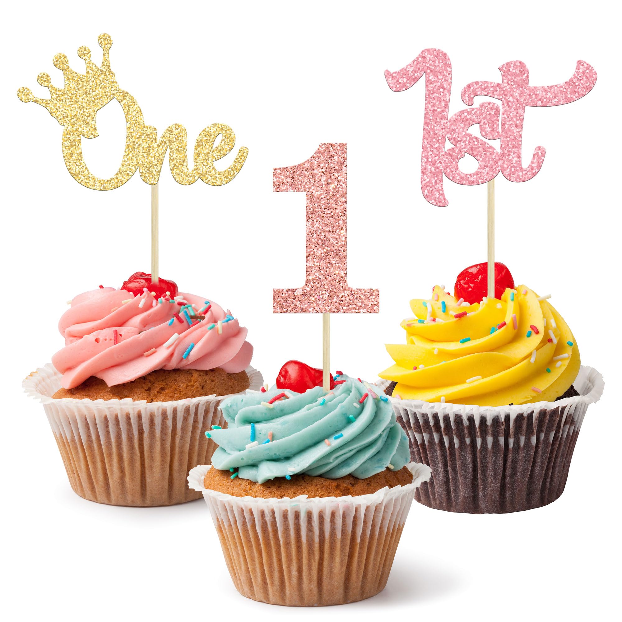 Amazon.com: 24Pcs 1st Birthday Cupcake Toppers Glitter First Birthday ...