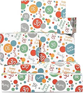 Birthday Wrapping Paper - 6 Sheets of Gift Wrap - 30th Birthday ...