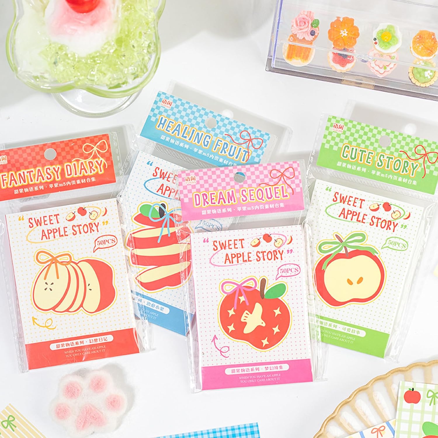 Amazon.com: 200 Sheets Cute Apple Theme Journal Scrapbook Paper, 4x3 ...