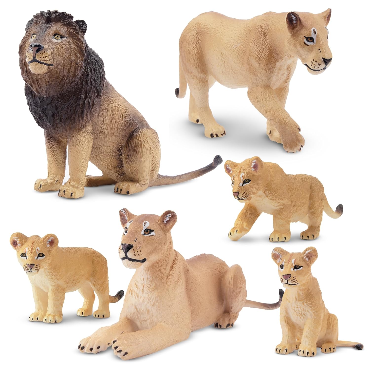 Toymany 6PCS Realistic Lion Figurines with Lion Cubs, 2-5" Jungle Animals Figures Family Set ...