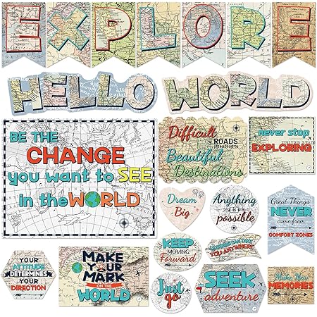Amazon.com : Travel Bulletin Board Set Map Classroom Decorations 29 Pcs ...