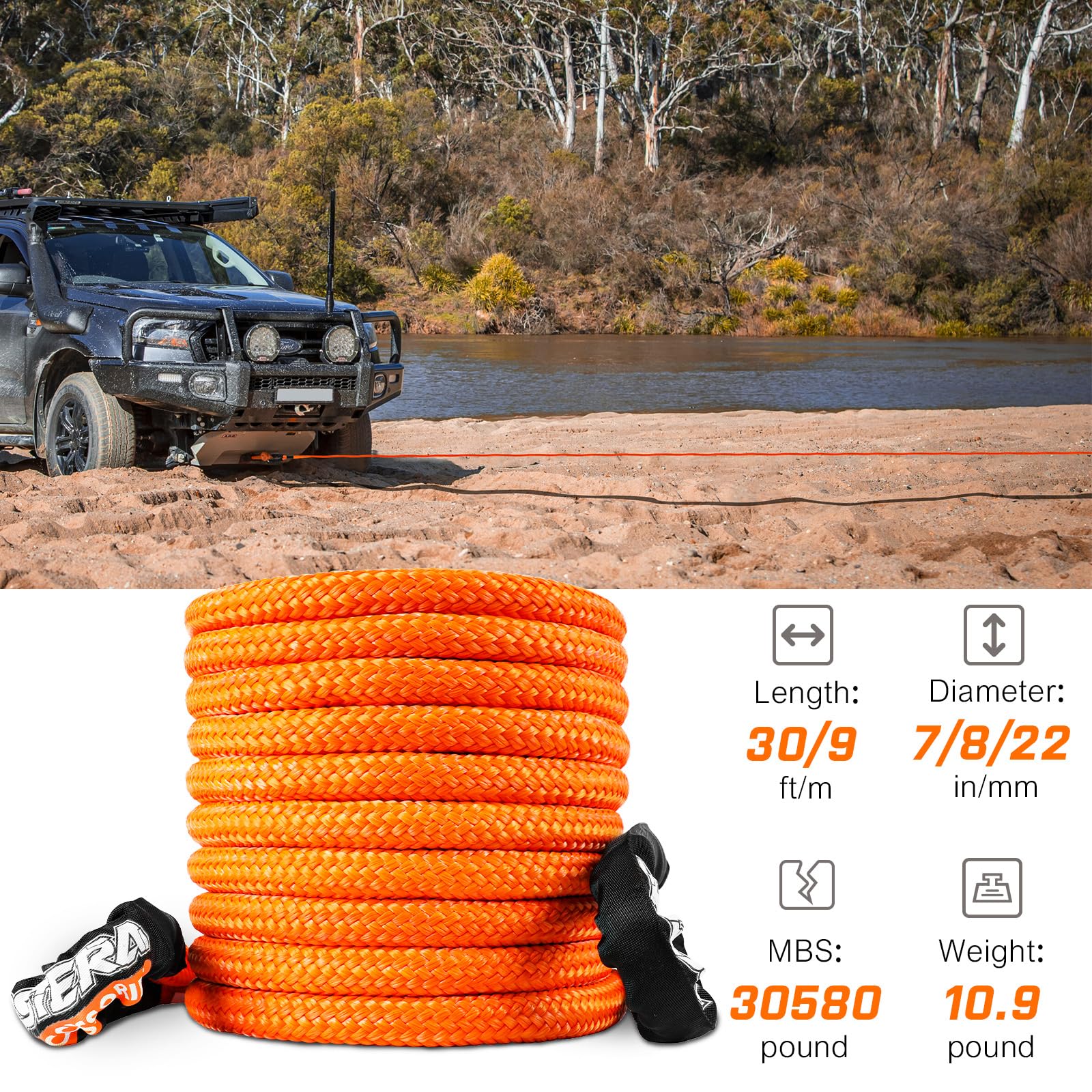 Snapklik.com : ZOSTERA Kinetic Recovery Rope Tow Rope 7/8 In X 30ft ...
