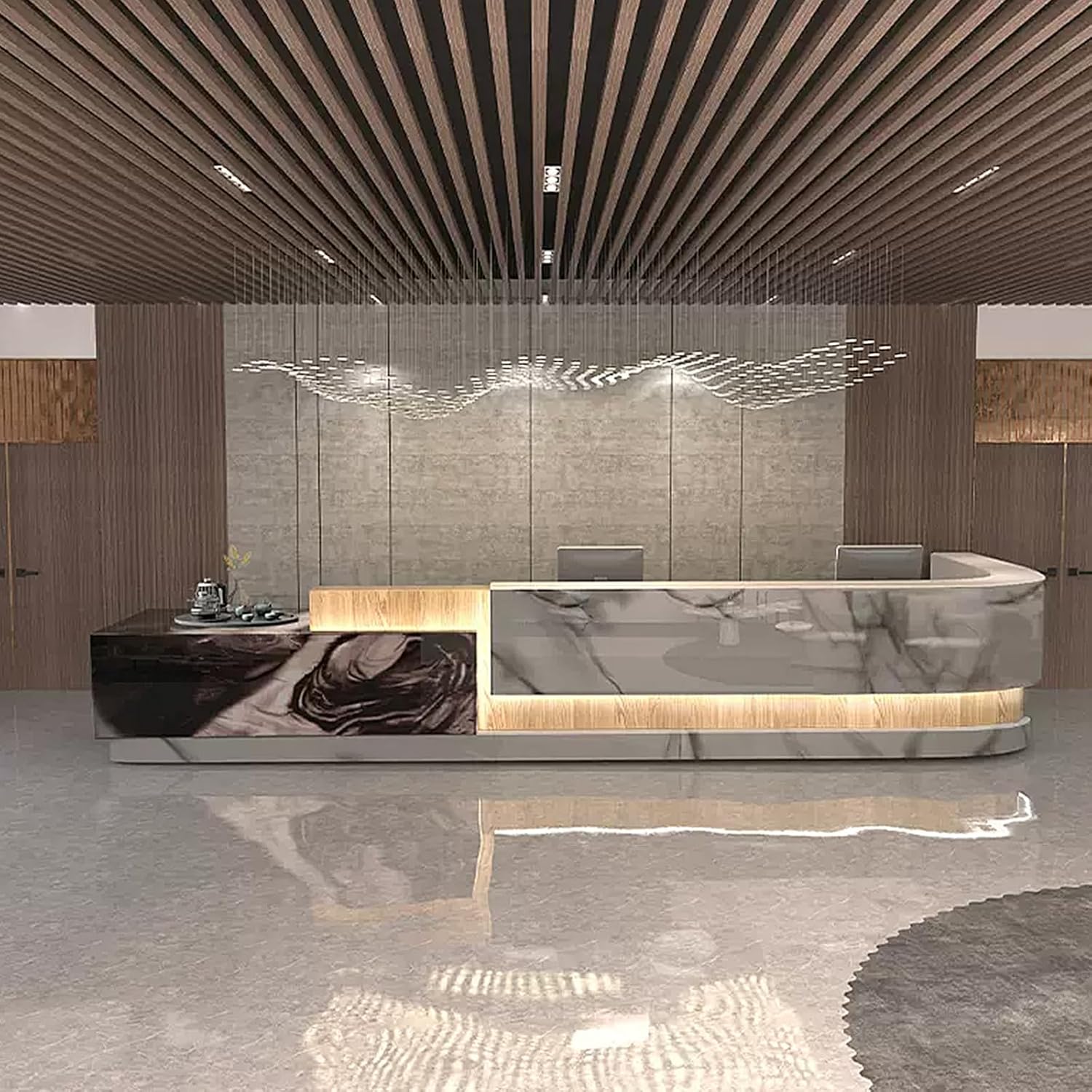 Amazon.com: HYNNAR 88in Office Front Desk Reception - Curved Reception ...