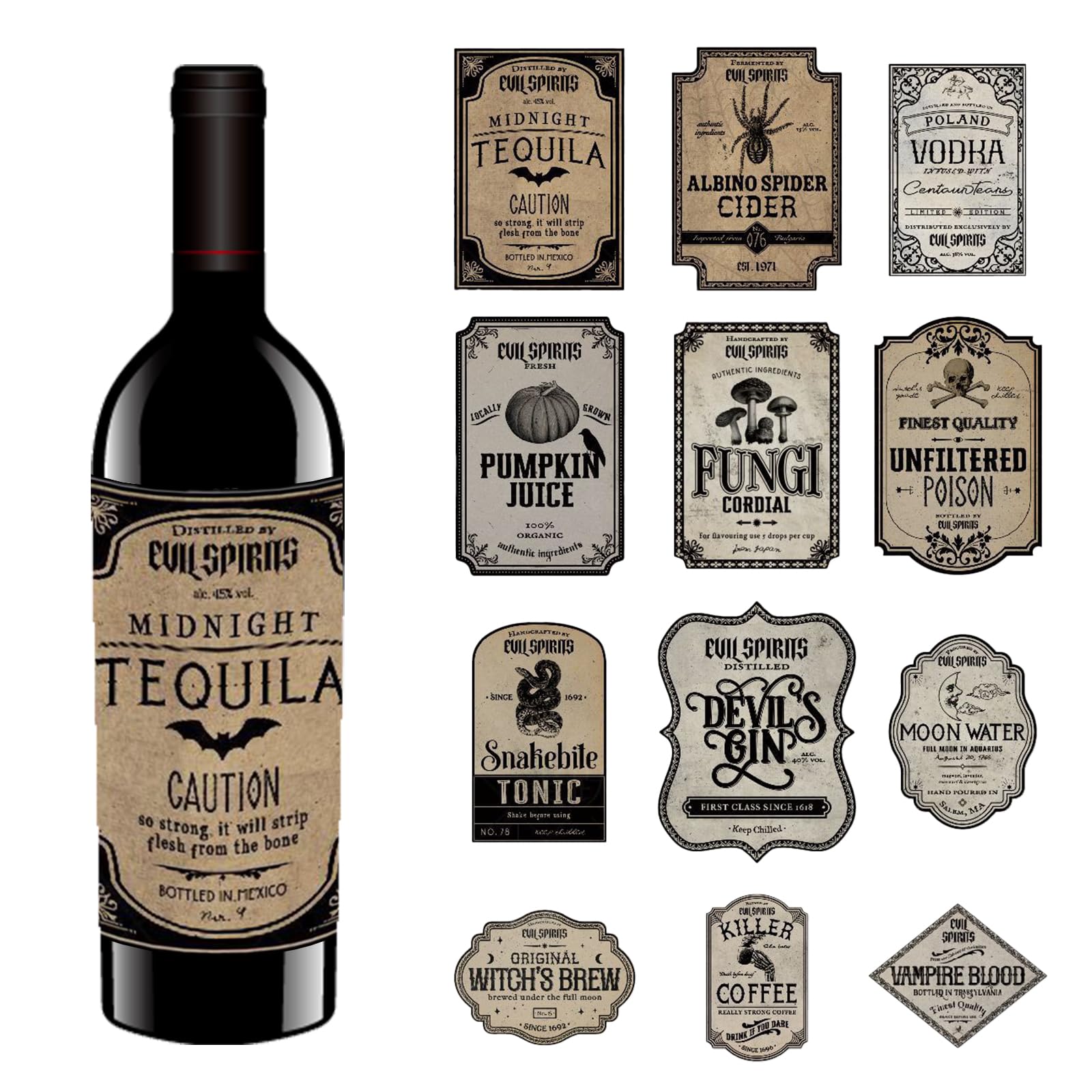 Vintage Inspired Halloween Sepia 6 Large Bottle Label Printable
