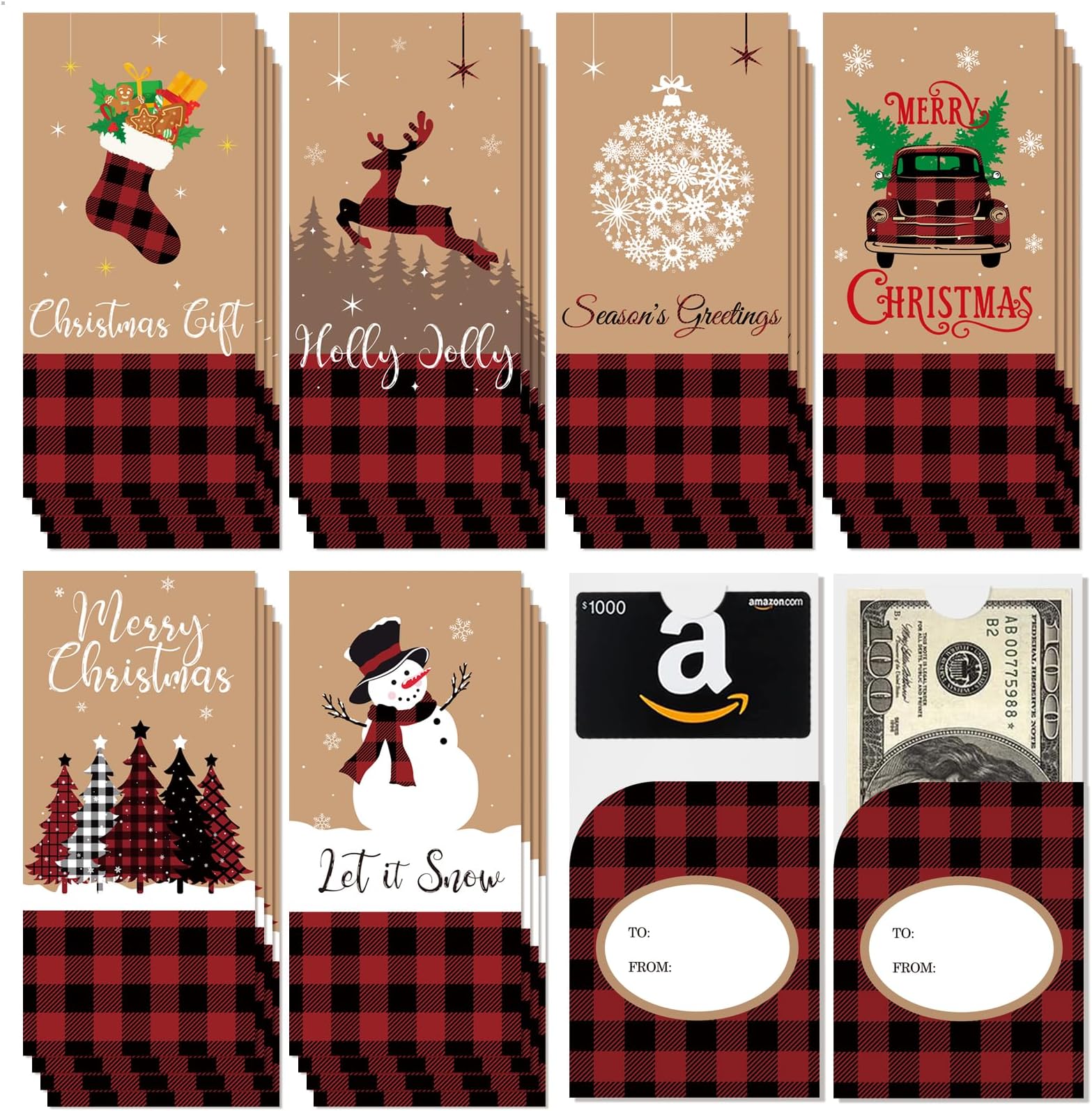 Amazon.com: 24 Sets Holiday Money Christmas Cards with Envelopes ...