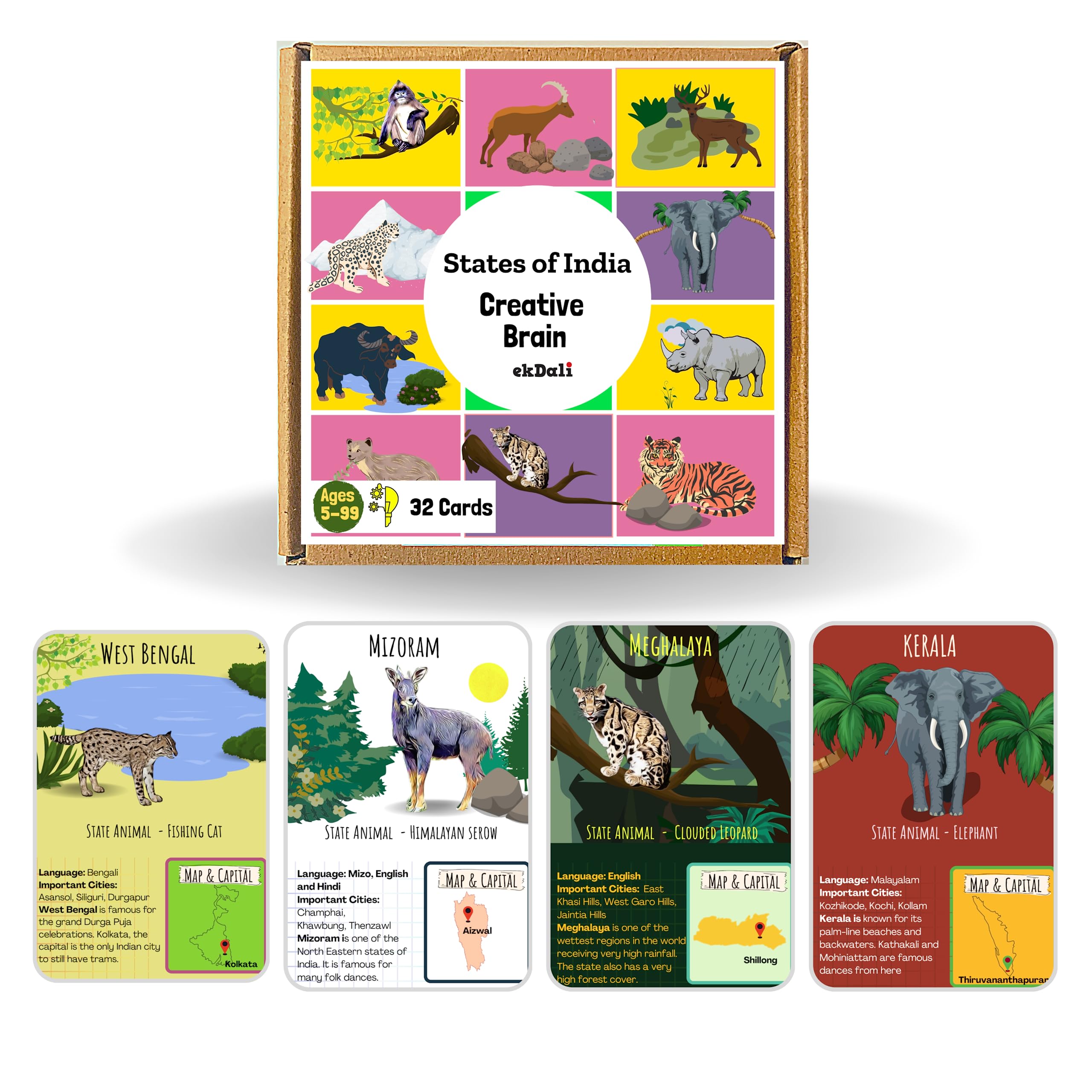 Buy EKDALI Creative Brain India States and Capitals Flash Cards for ...