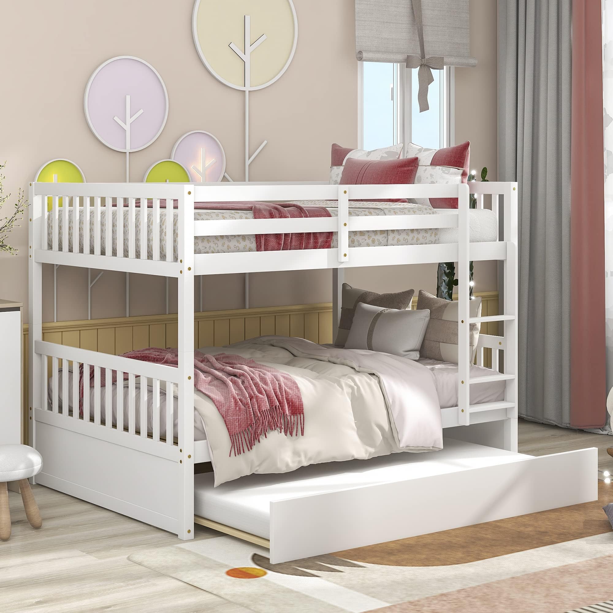 Amazon.com: HAUSHECK Full Over Full Bunk Bed with Trundle, Full Bunk ...