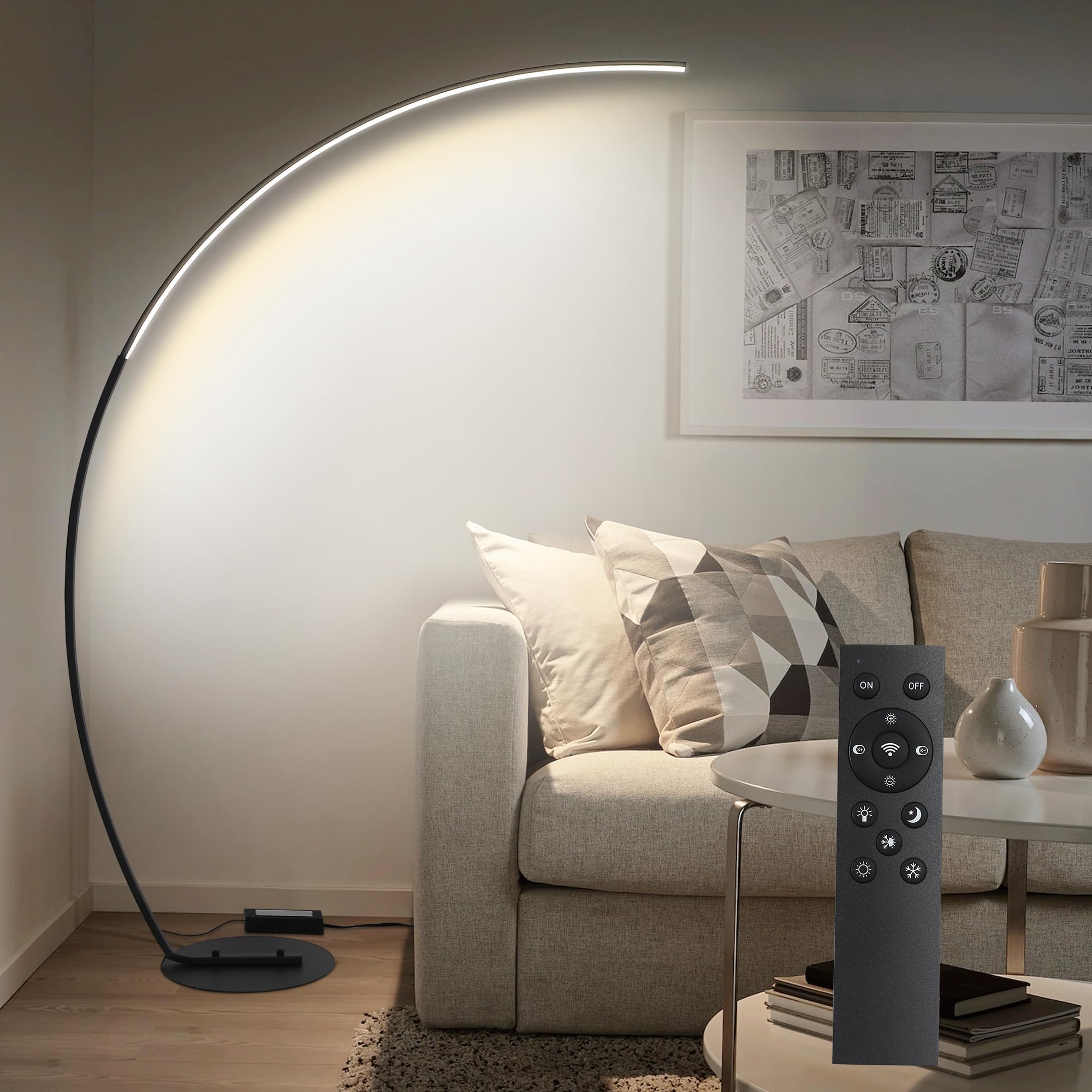 RGB Floor Lamp with 3 Color Temperatures, Ultra Bright 1800LM Smart Arc ...