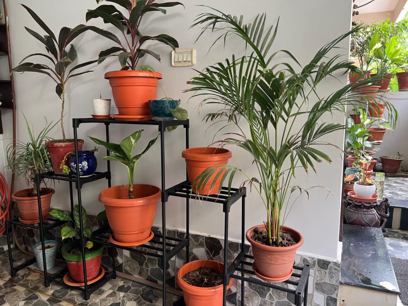 Keeva 8 Step Long Plant Stand (Black) For Balcony, Living Room, Flower ...