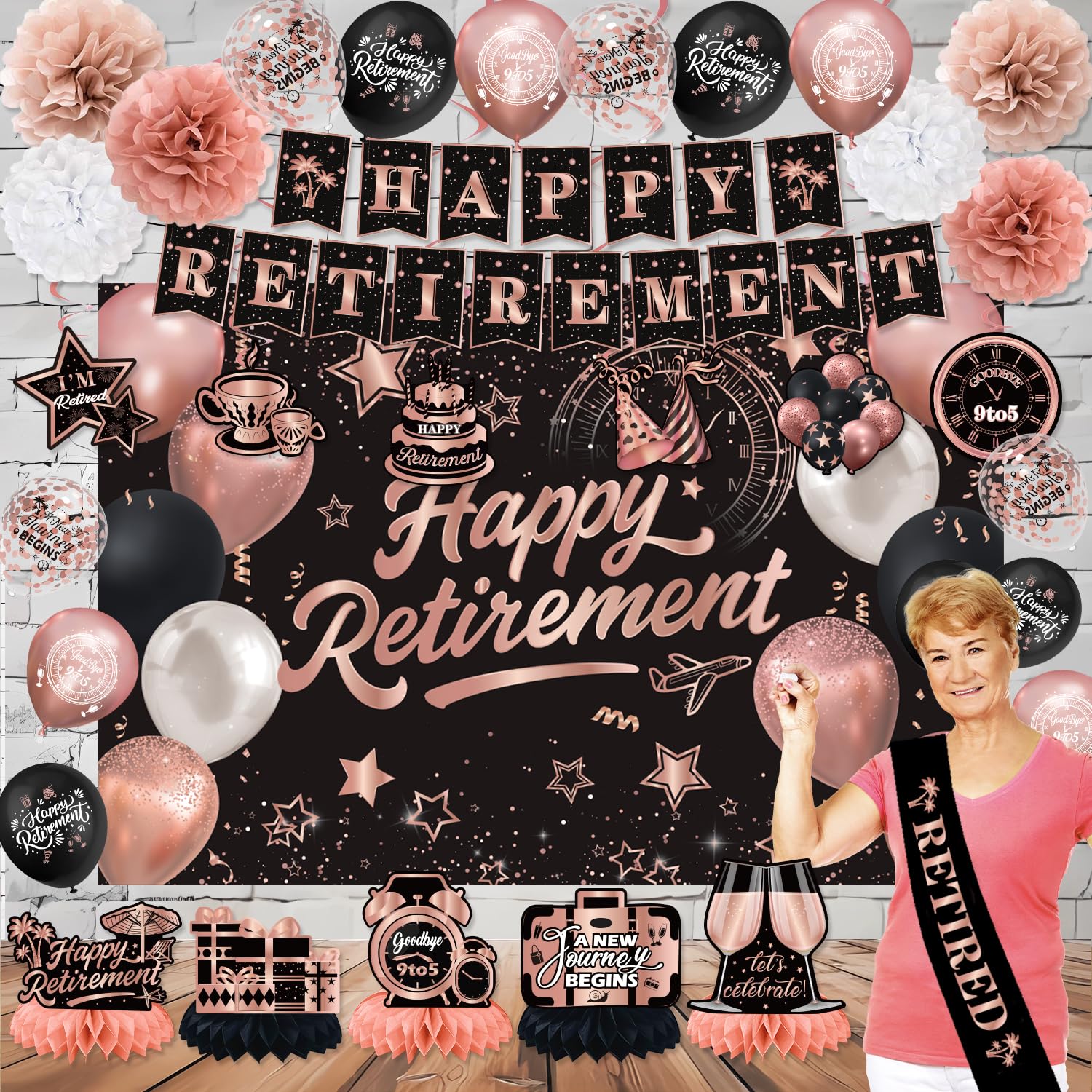 Amazon.com: Happy Retirement Decorations, Rose Gold Retirement Party ...