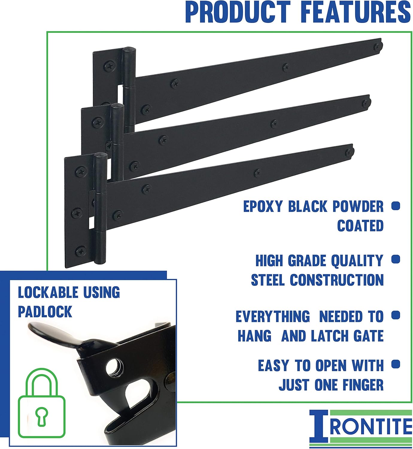 IRONTITE® Black Garden Gate Fitting Kit 12″, Gate Hinges & Gate Latch ...