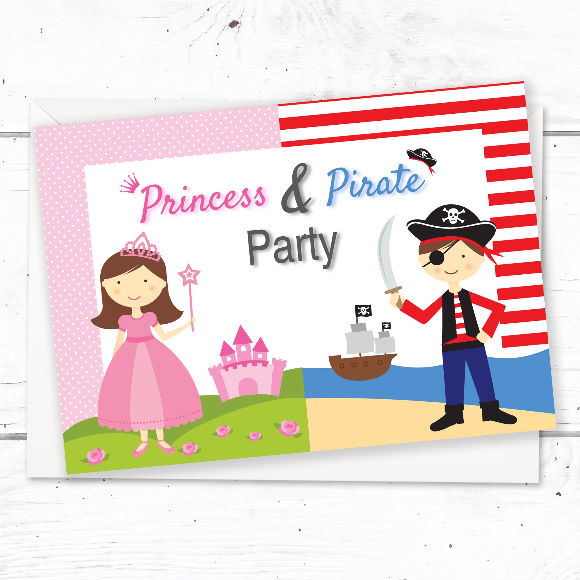 Princess And Pirate Birthday Party Invitation Pink Pirate Birthday