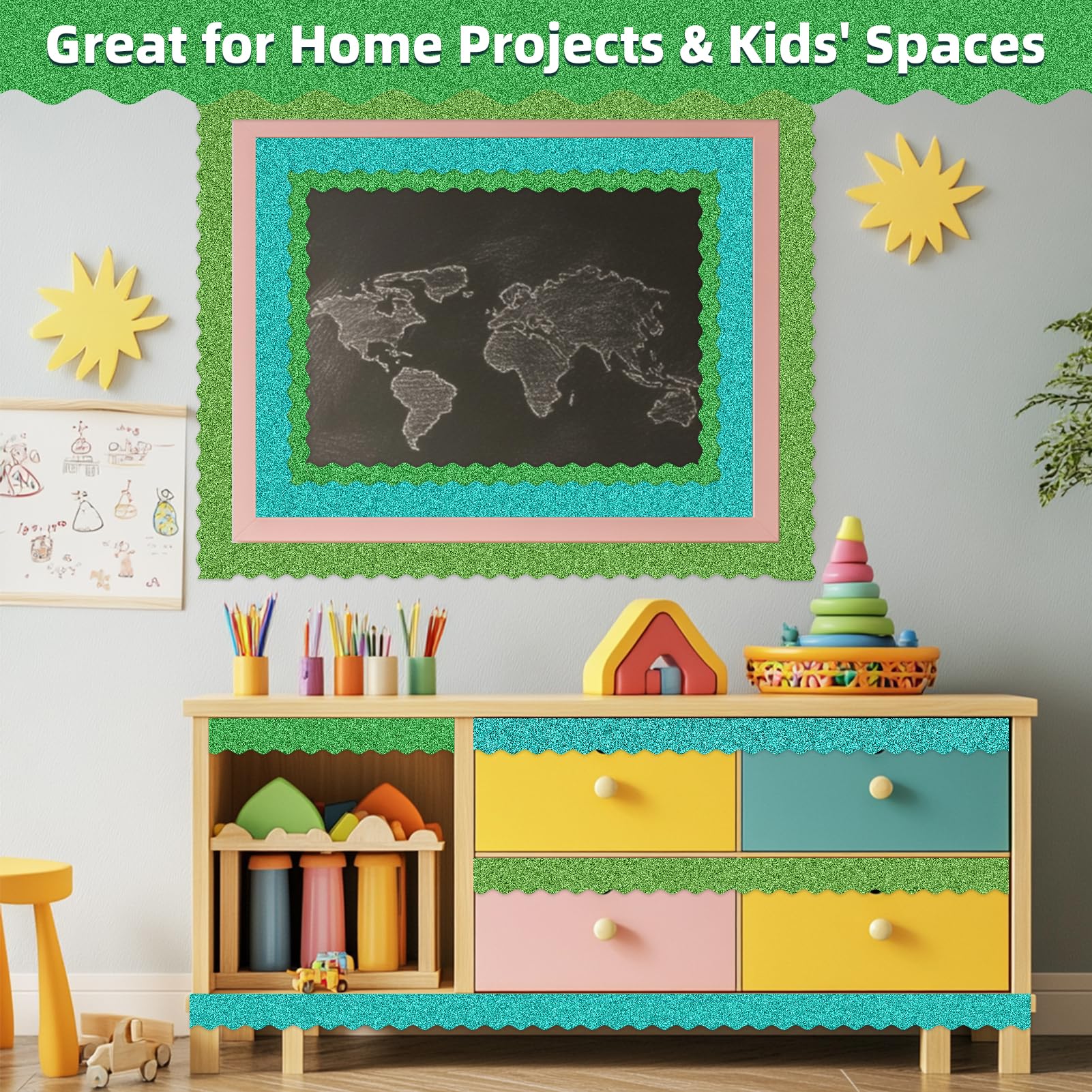 Snapklik.com : 6 Rolls 196.8 Ft Glitter Bulletin Board Borders Set ...