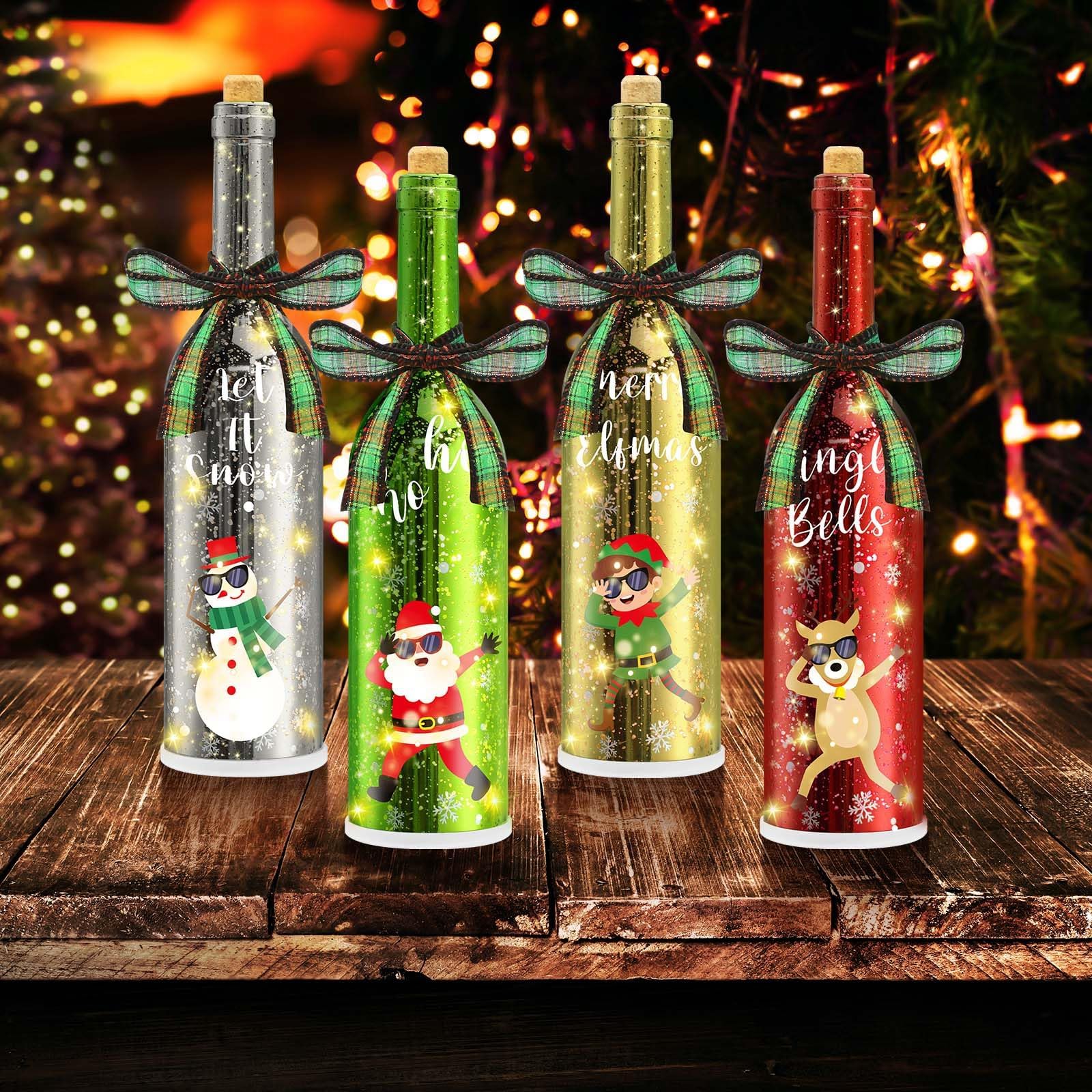Amazon.com : Baquler 4 Pieces Christmas Wine Bottle Lights Christmas ...