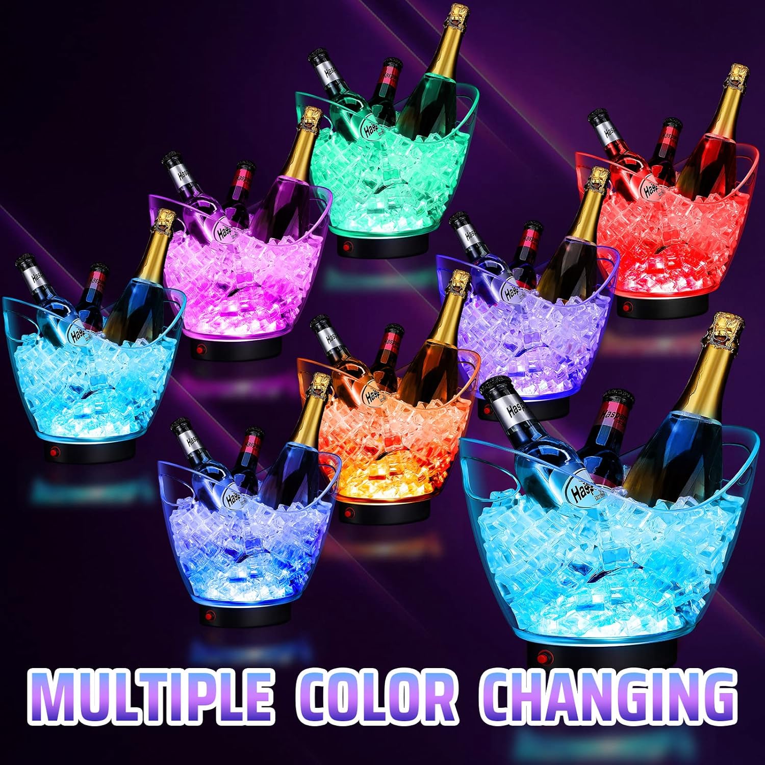 Umigy 10 Pieces LED Ice Buckets 2L Clear Plastic Beer Buckets LED Light ...
