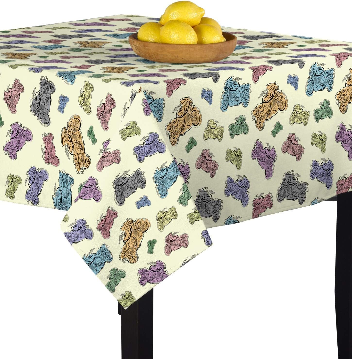 Amazon.com: Fabric Textile Products Colorblock Motorcycles Tablecloth ...