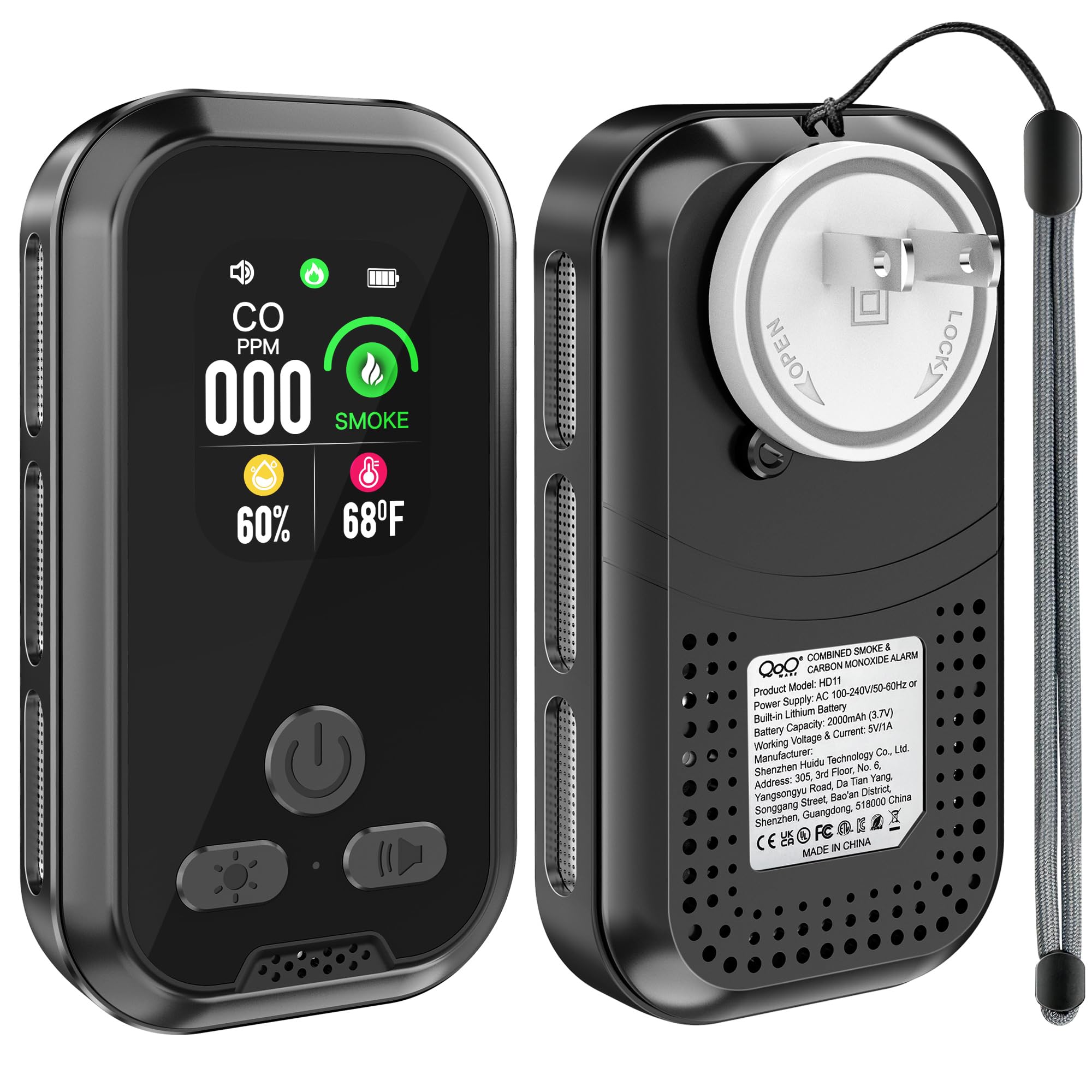 Carbon Monoxide Detectors Plug in, 4-in-1 Portable Smoke and CO ...