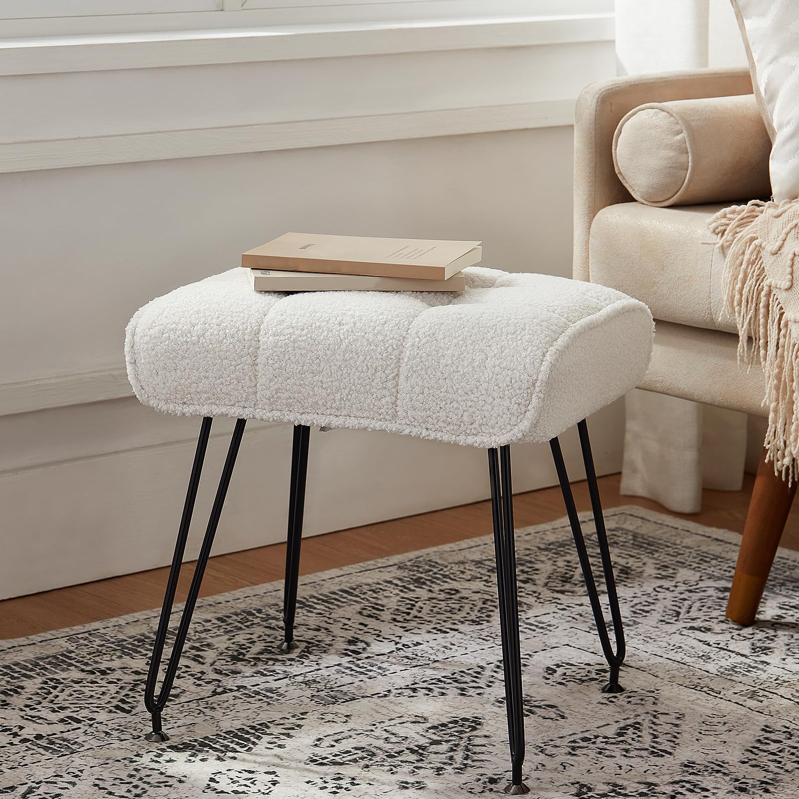 Amazon.com: EBENCHICO Sherpa Vanity Stools, Teddy Fur Foot Stools ...