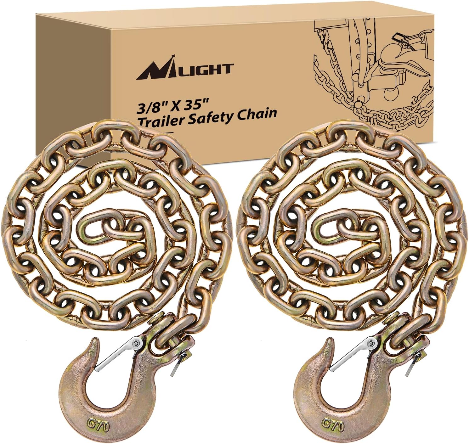 Amazon.com: Nilight 3/8" X 35" Trailer Safety Chain 2pcs Grade 70 ...