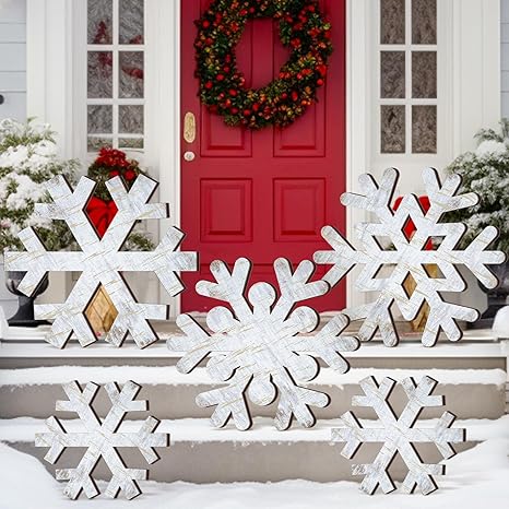 Amazon.com : Yuntau 5 Pcs Large Winter Rustic Wooden Snowflake ...