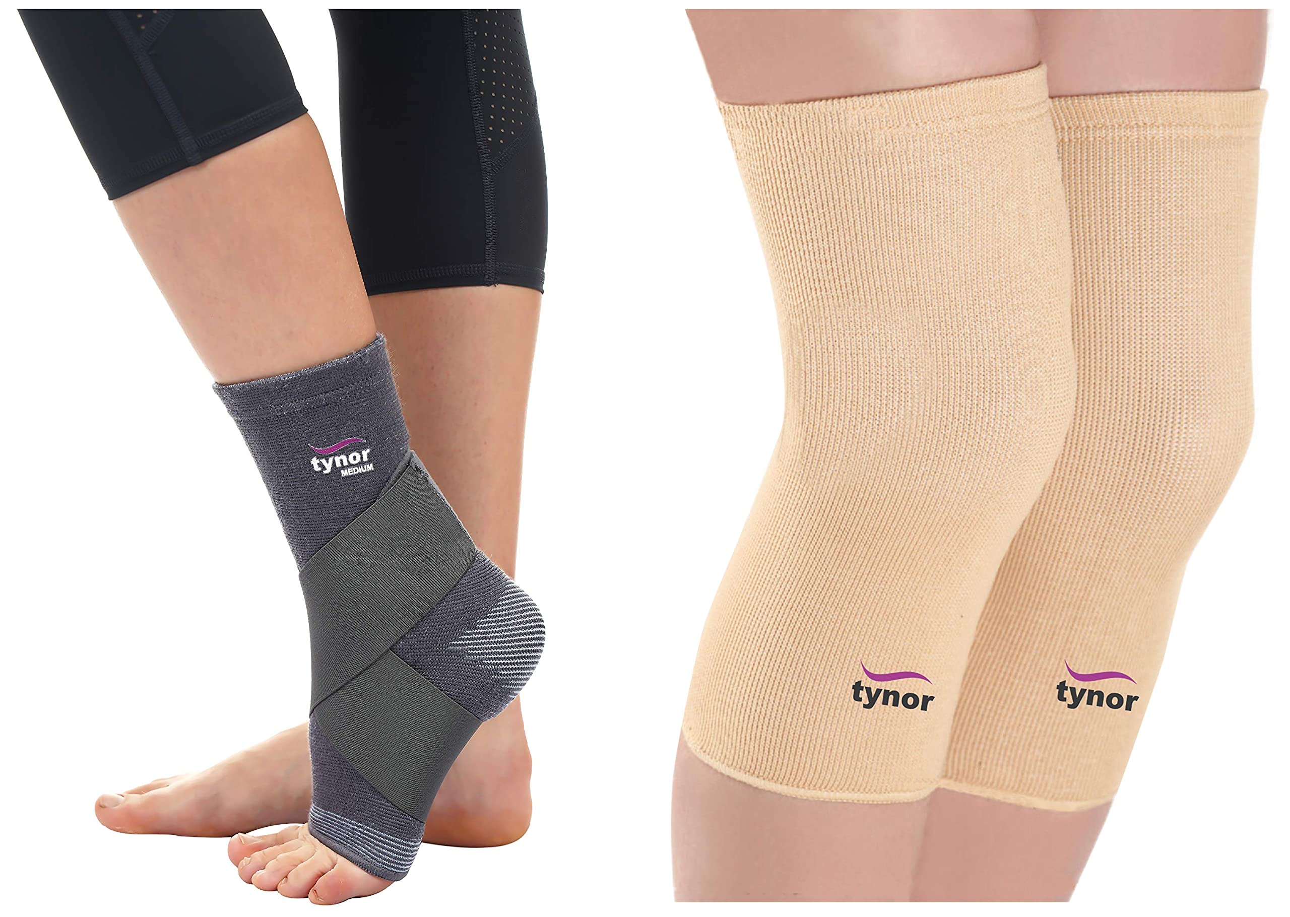 Buy TYNOR Ankle Binder, Grey, Large, 1 Unit Knee Cap, Beige, Medium ...