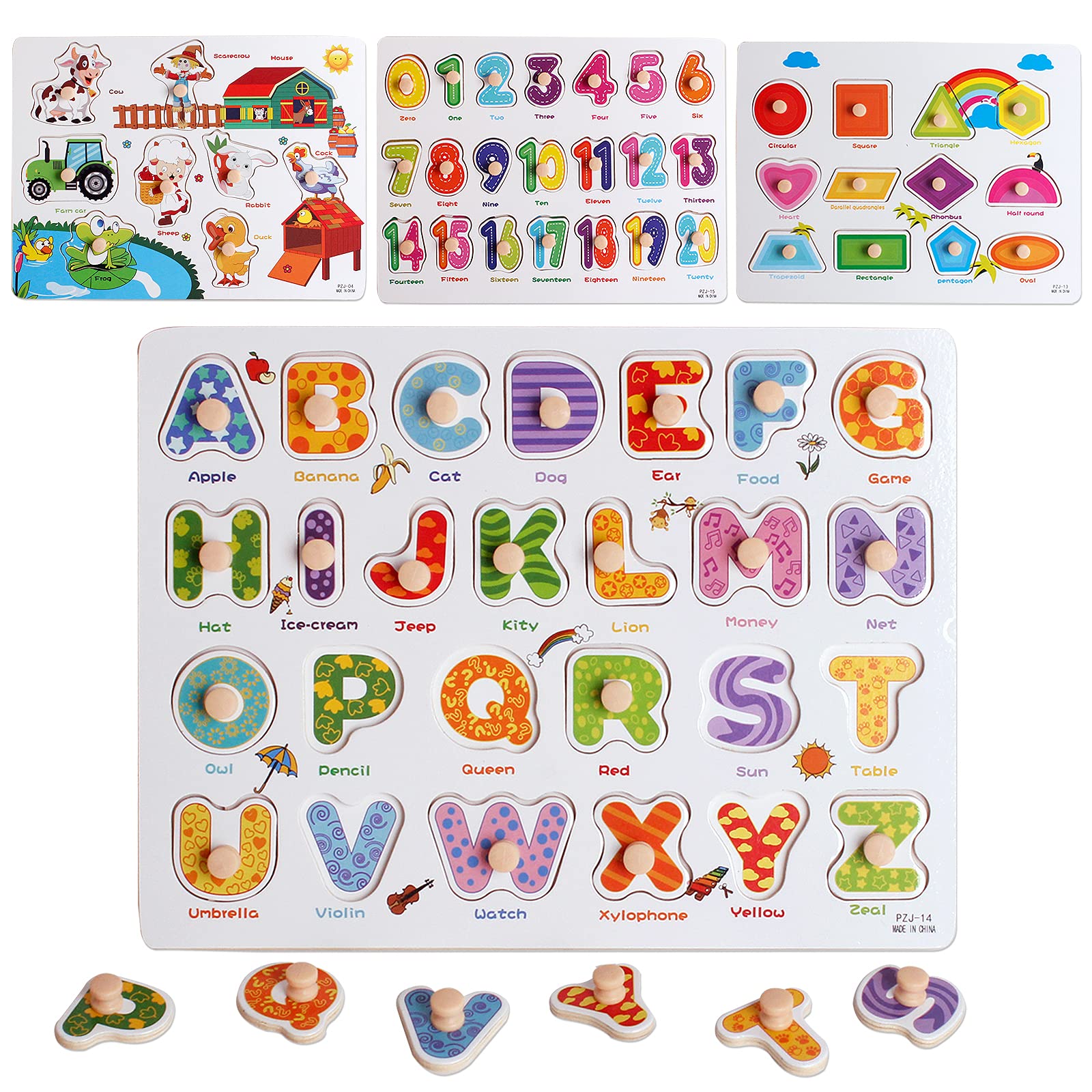 Buy Wooden Peg Puzzles and Rack Set for Toddlers 2 3 4 Years Old ...
