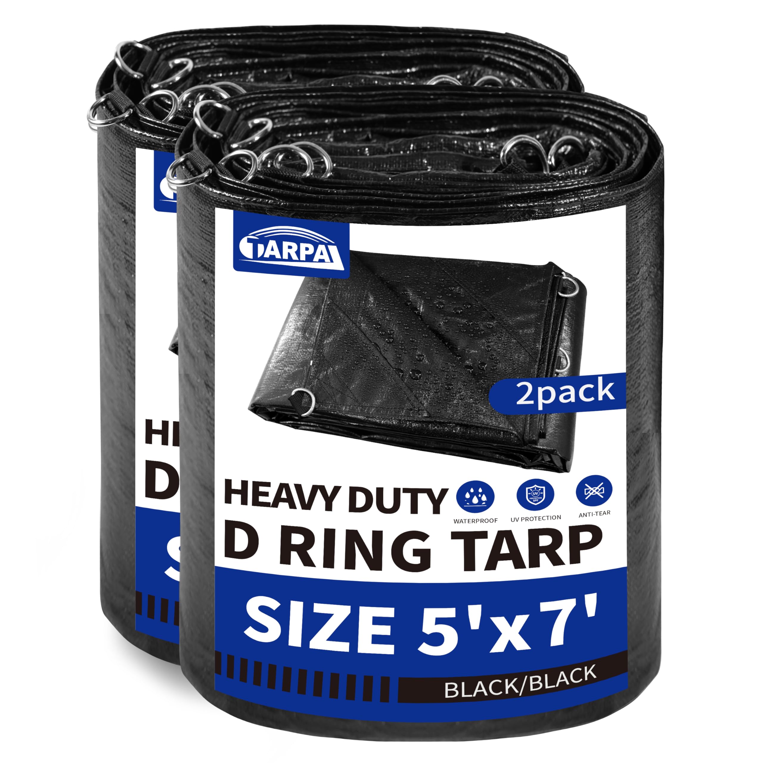 TARPAL Tarp 5x7(2pack) Heavy Duty Tarps 14mil D-Shaped Metal Ring ...