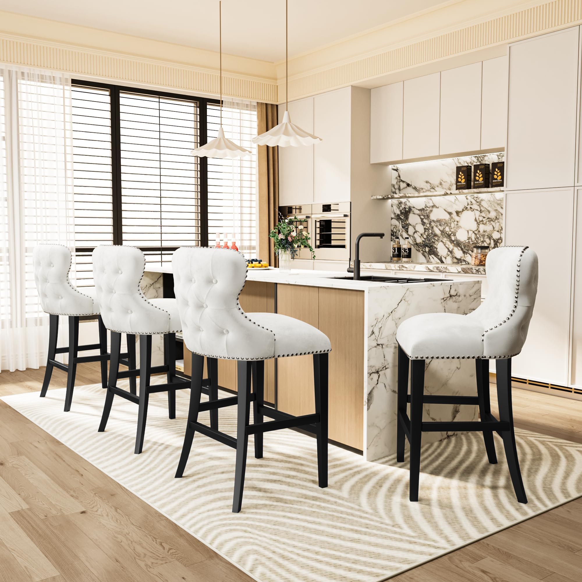 Amazon.com: Bar Stools Set of 4, Counter Height Bar Stools, Velvet ...