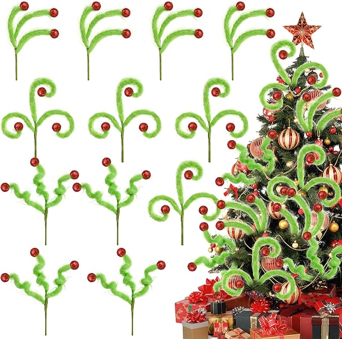 Amazon.com: 12 Pcs Christmas Tree Topper 3 Style Lime Green Furry Curly ...