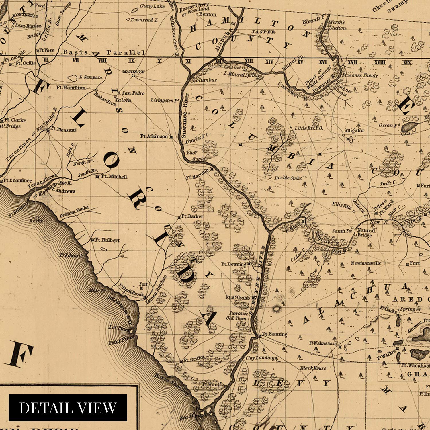 Snapklik.com : Historix Vintage 1846 Florida Map Poster - 24 X 24 Inch ...