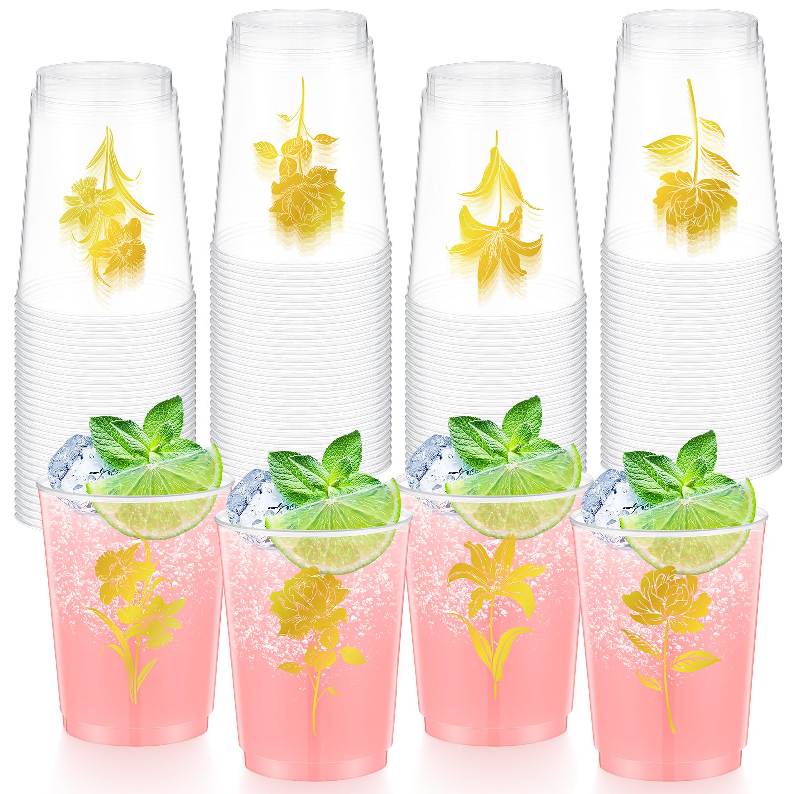 Amazon.com: Sunnychicc 100 Pieces Floral Disposable Cups 10 oz Bulk ...