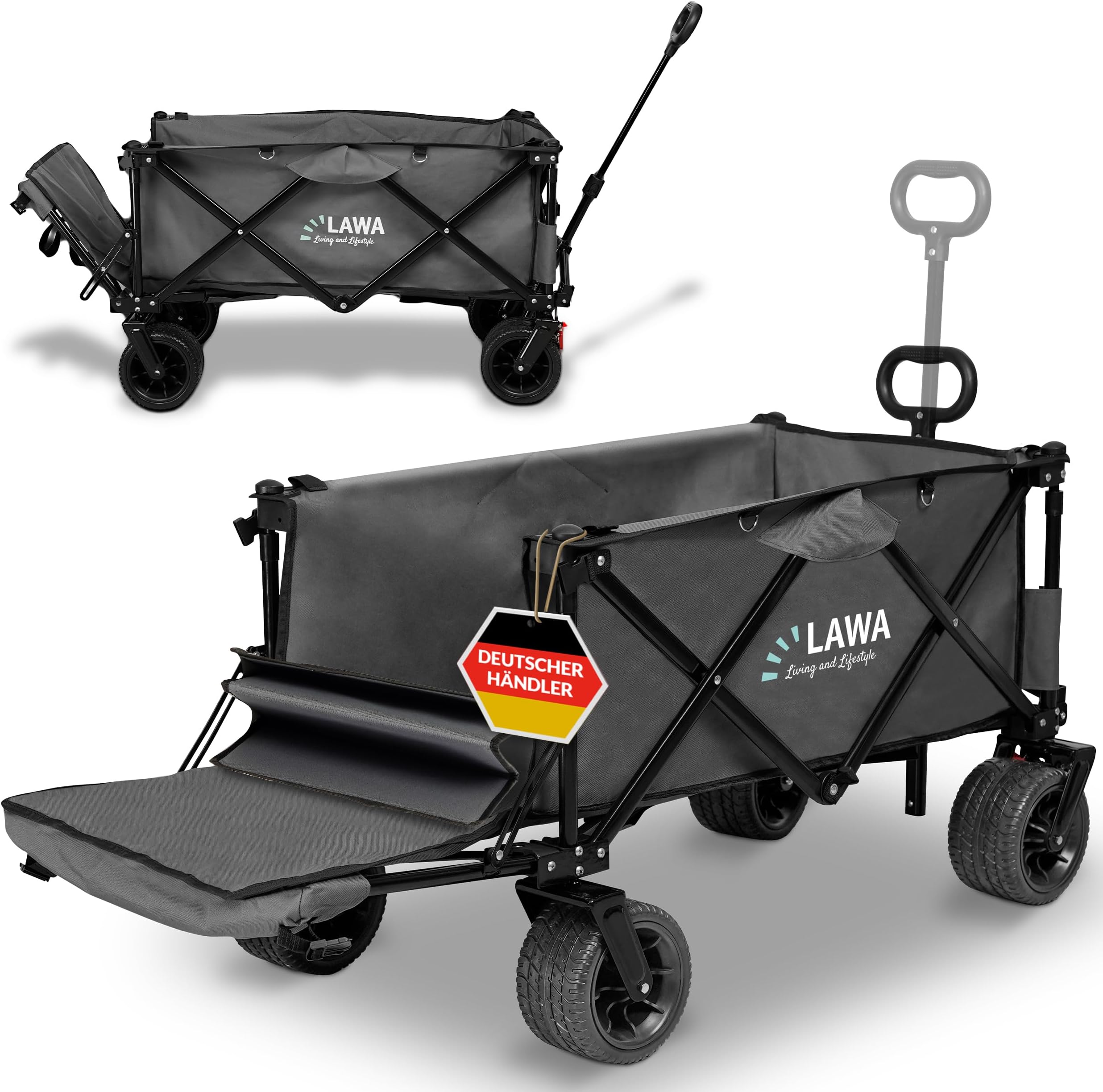 Bollerwagen faltbar mit Bremse Handwagen zum ziehen Transportwagen klappbar breite Reifen bis ...