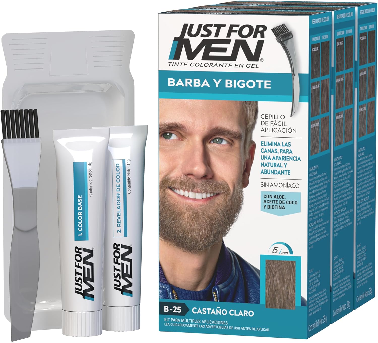 Just For Men Barba y Bigote, B-25 Tinte Castaño Claro para Las Canas de ...