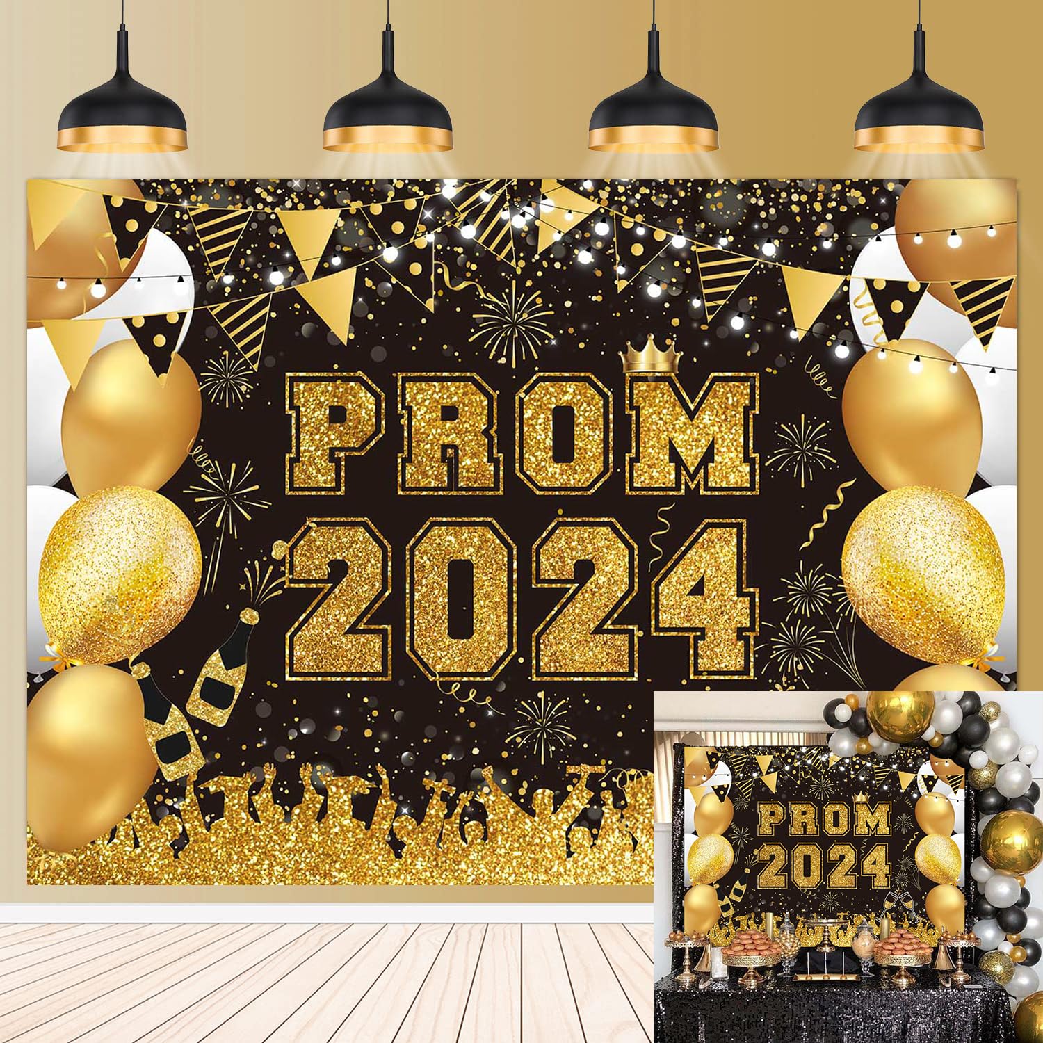 Amazon.com : Black and Gold Prom Backdrop 2024 Graduation Photography ...