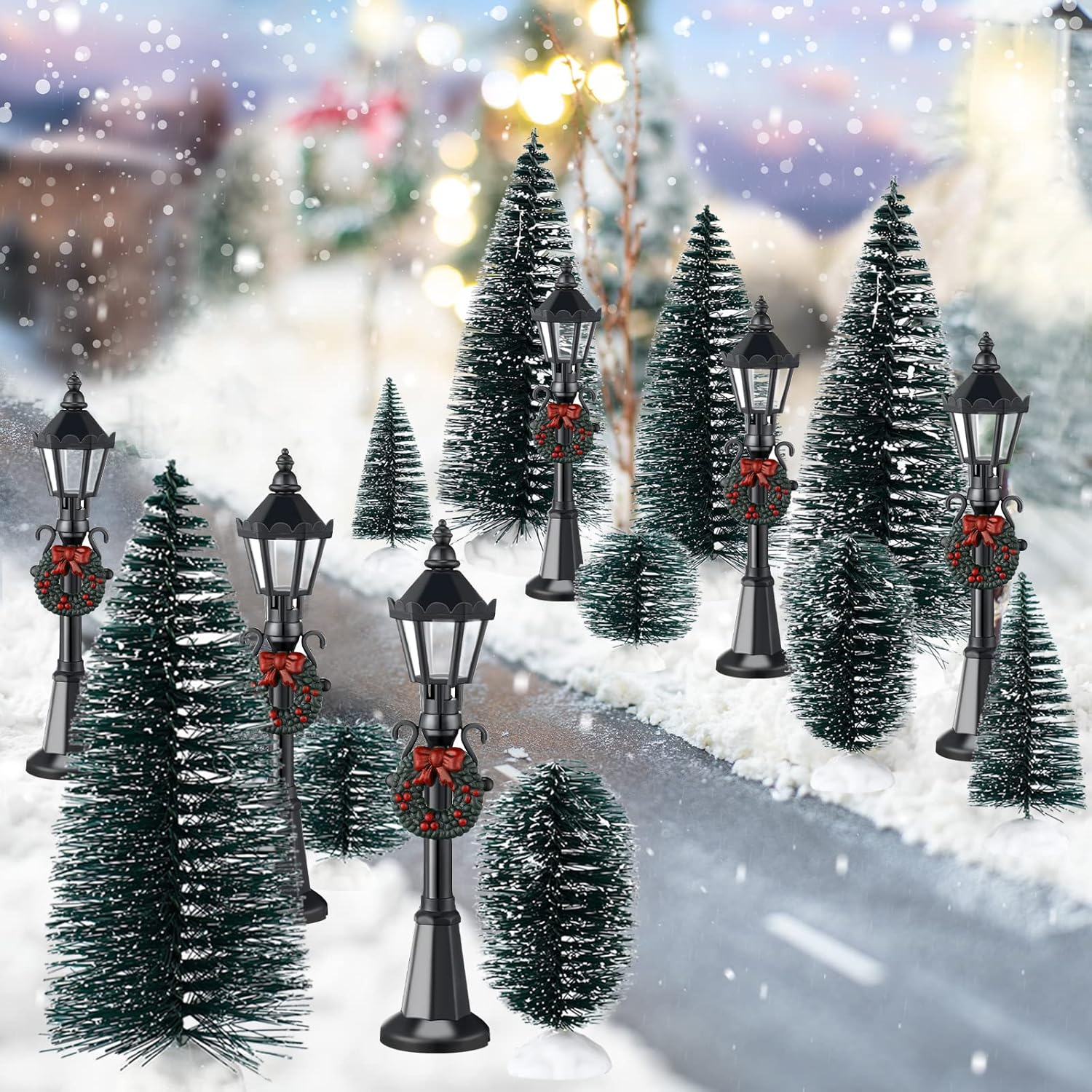 Amazon.com: 16 Pieces Christmas Village Accessories Set Frosted ...