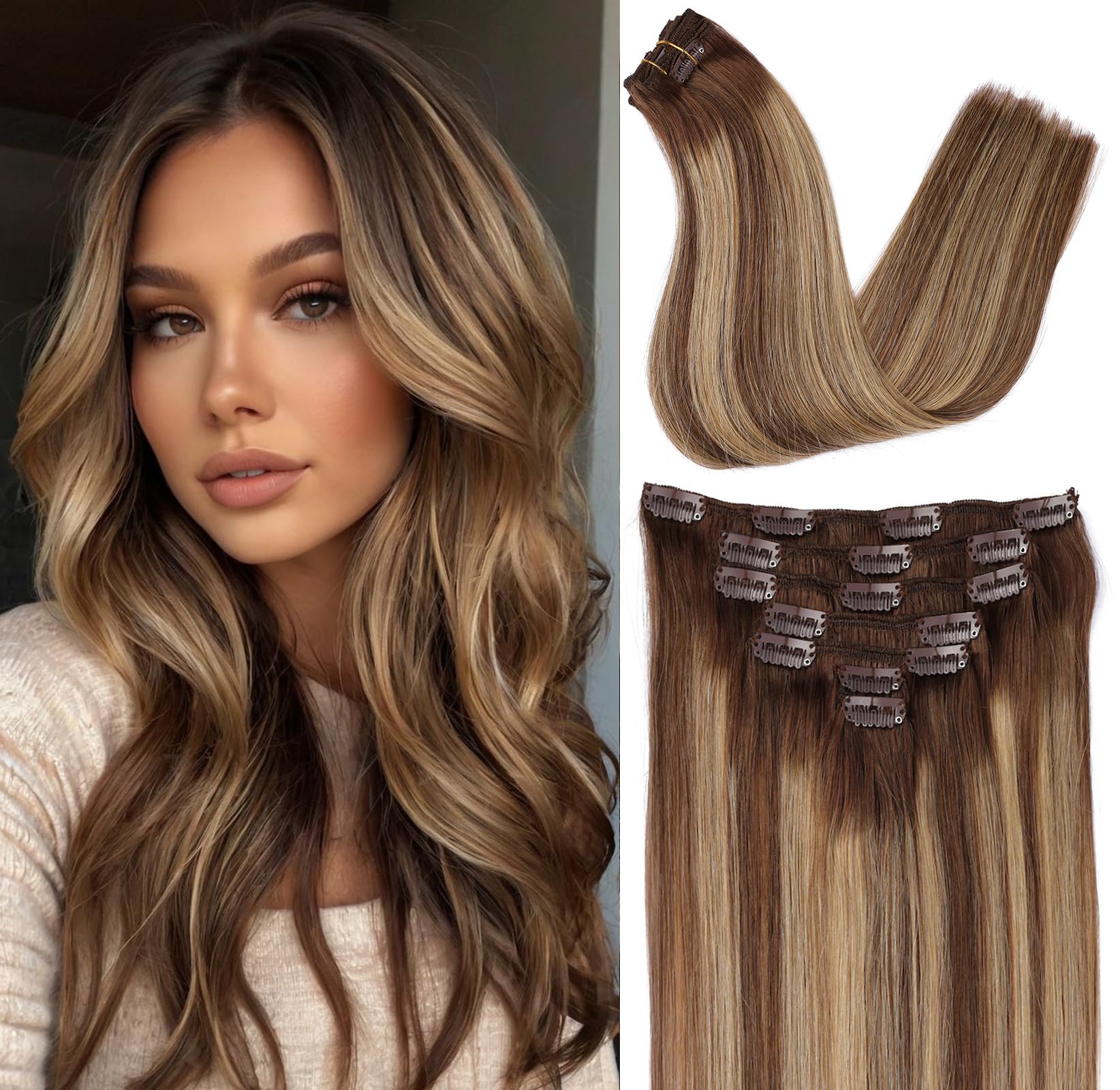 Snapklik.com : Clip In Hair Extensions Real Remy Human Hair Chocolate ...