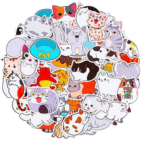 50pcs Cute Cat Stickers, Vinyl Waterproof Aesthetic Stickers Decals for ...