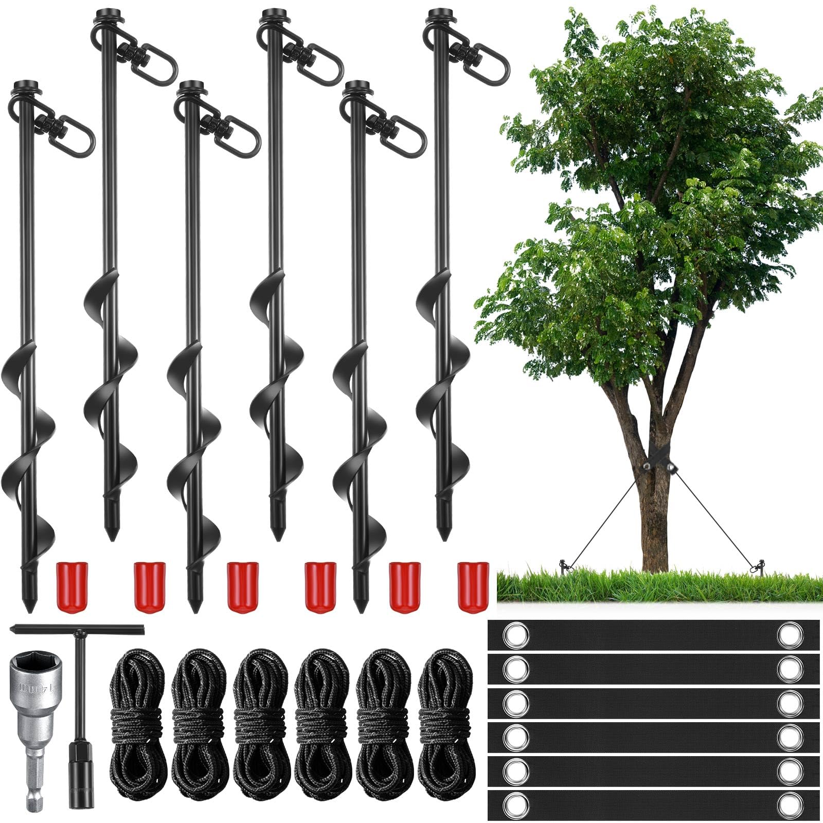 Snapklik.com : Lasnten 6 Set Heavy Duty Spiral Tree Stake Kits Anti ...