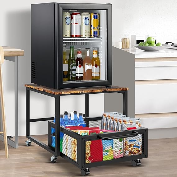 Amazon.com: WOUDY Mini Fridge Cart with Storage and Wheels, Mini Fridge ...