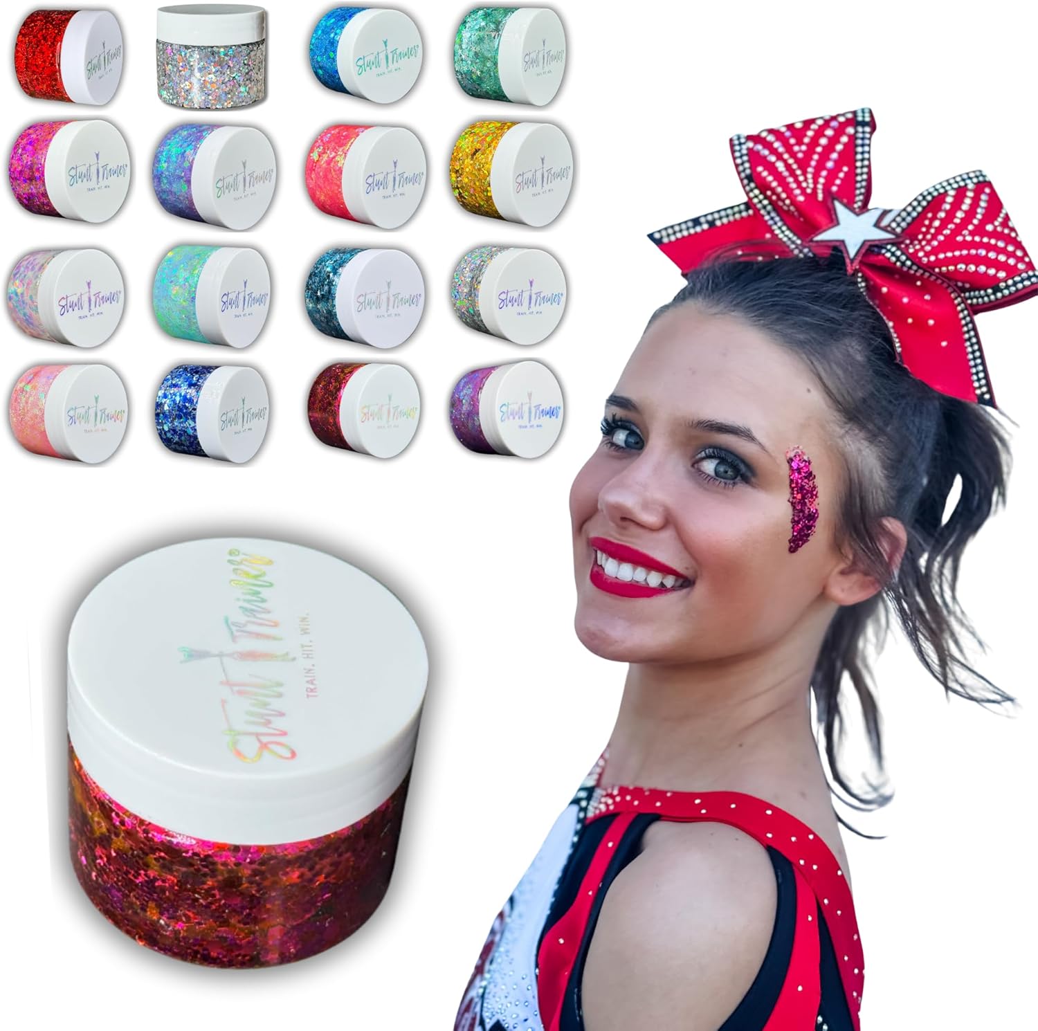 Amazon.com : Stunt Trainer Cheer Glitter Face Body Makeup Peel Off Gel ...